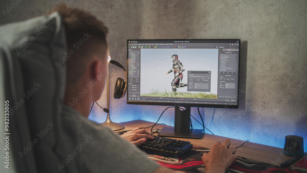 Young designer creates 3D model and animation of game character using ...