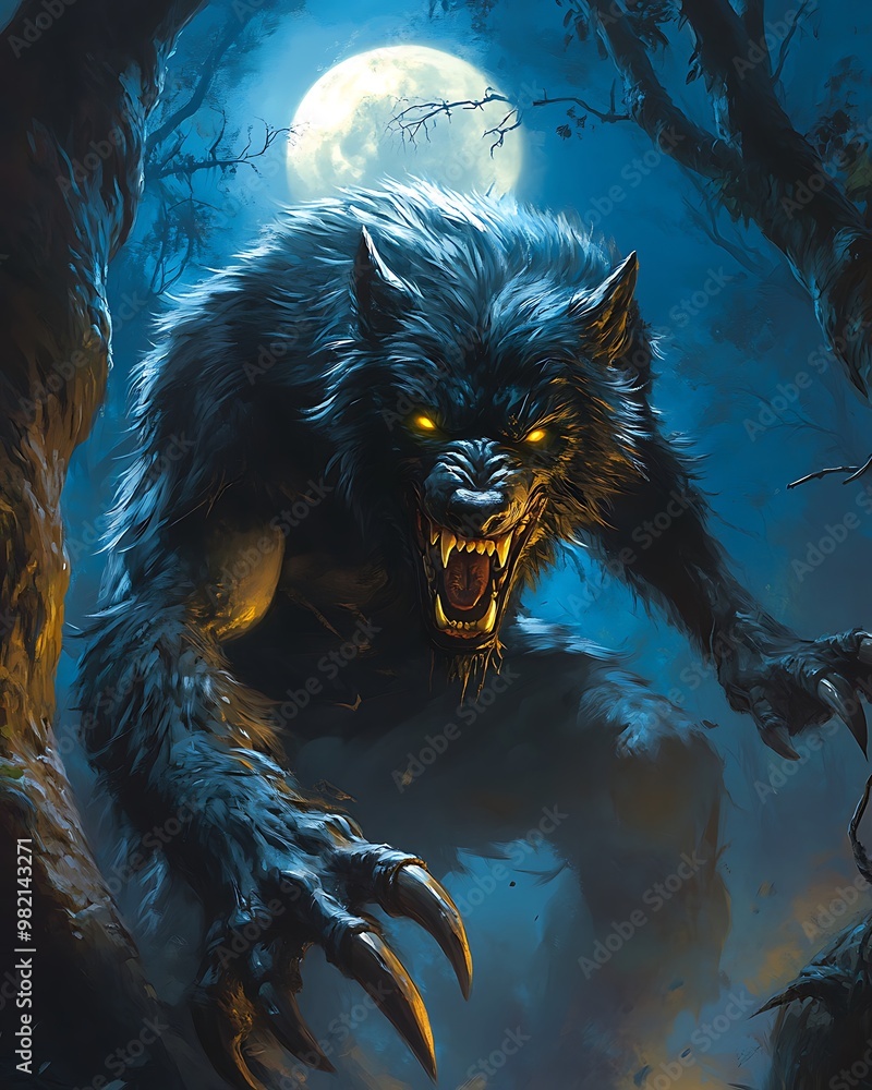 Twisted Werewolf: A terrifying werewolf with exaggerated, cartoonish ...