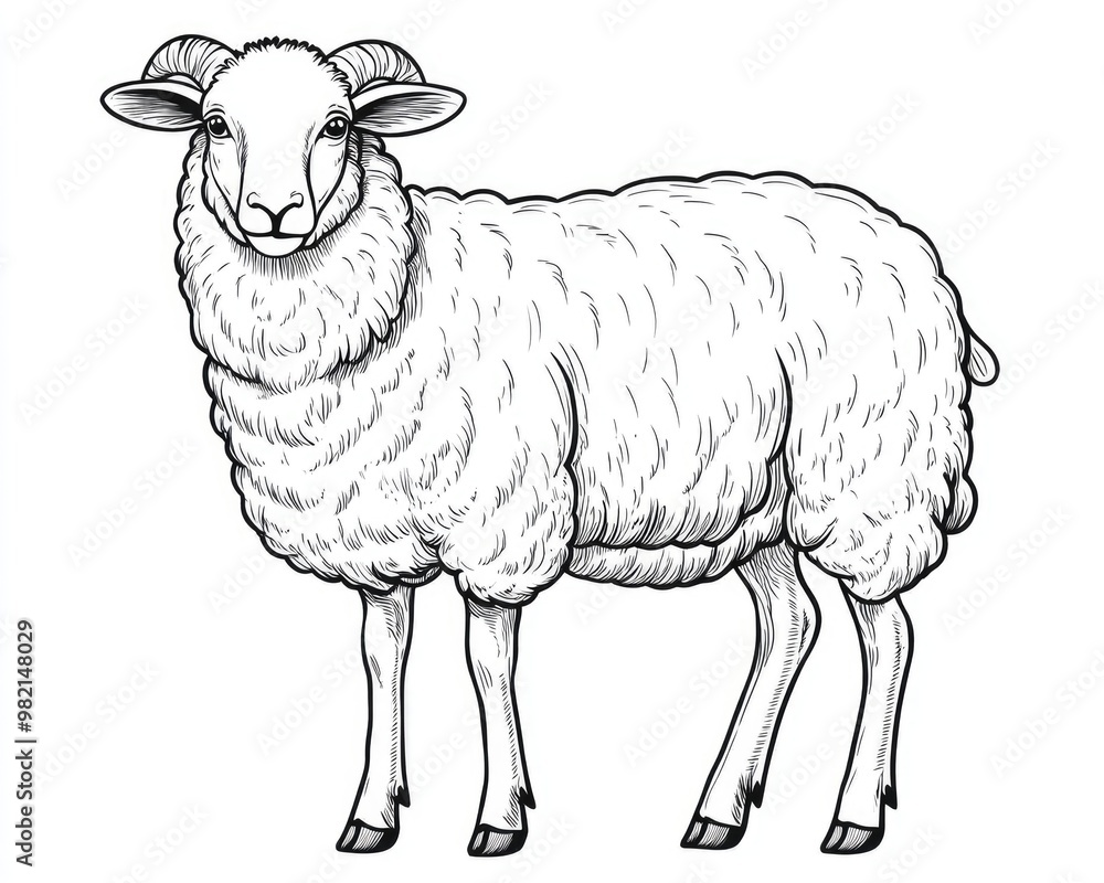 Sheep outline illustration Educational coloring page for children Stock ...