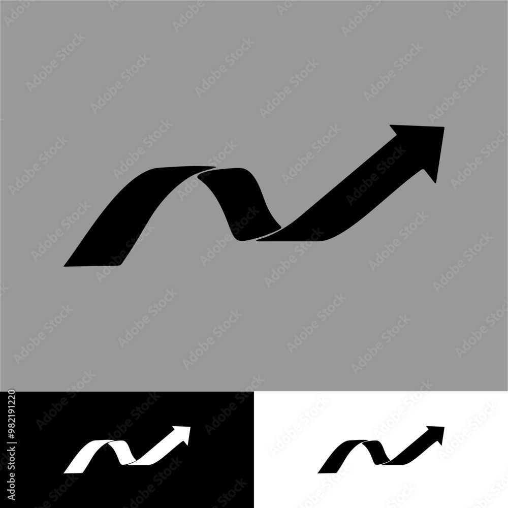 title label of ribbon arrow sign curved up in mosaic silhouette style ...