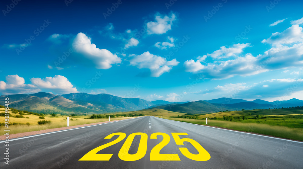 Road to 2025 with an empty road with written 2025 represent the future ...