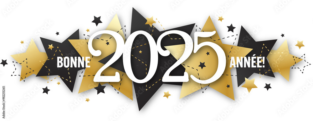 BONNE ANNEE 2025 (HAPPY NEW YEAR 2025 in French) black and gold ...