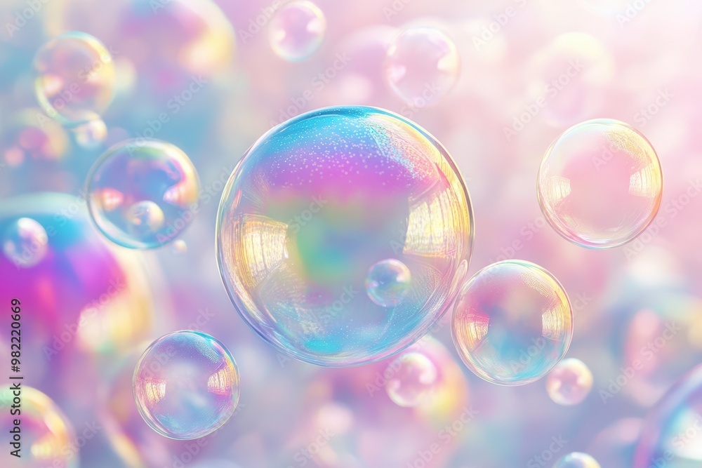 Rainbow gradient bubbles floating on a vibrant abstract background with ...