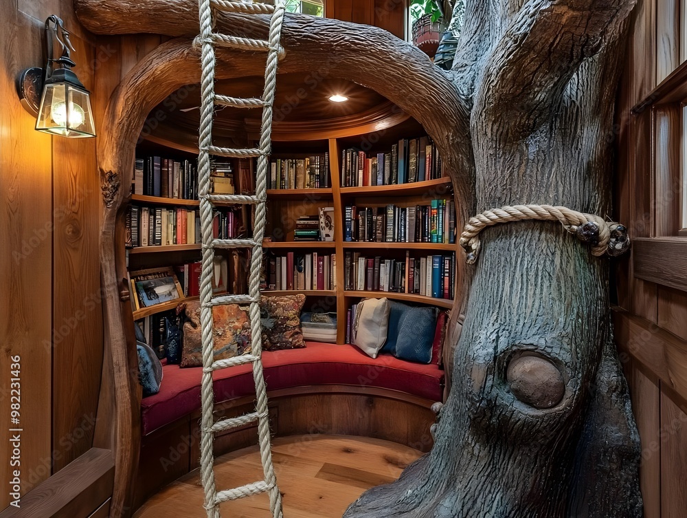 Escape to a whimsical treehouse library! Cozy reading nook, built-in ...