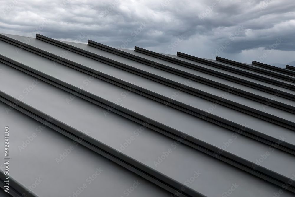 Close-up house retro roof panel with standing seam and fasteners ...