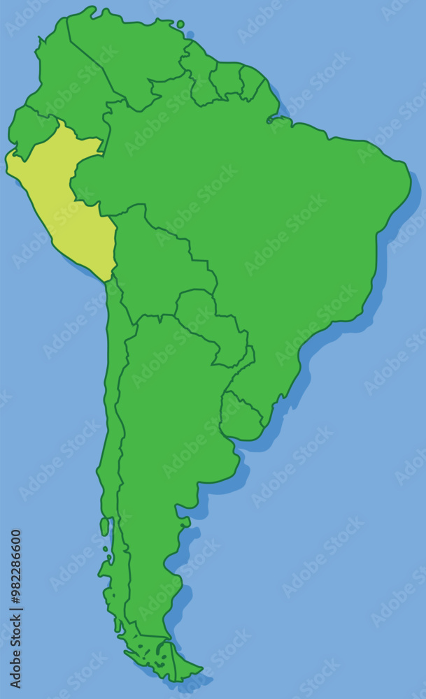 Highlighted map of PERU inside detailed blank flat political map of ...