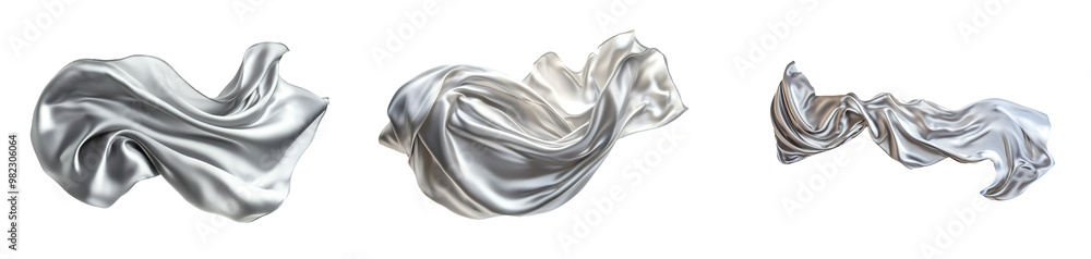 Blowing silver cloth set. Collection of floating textile. Cloth fabric ...