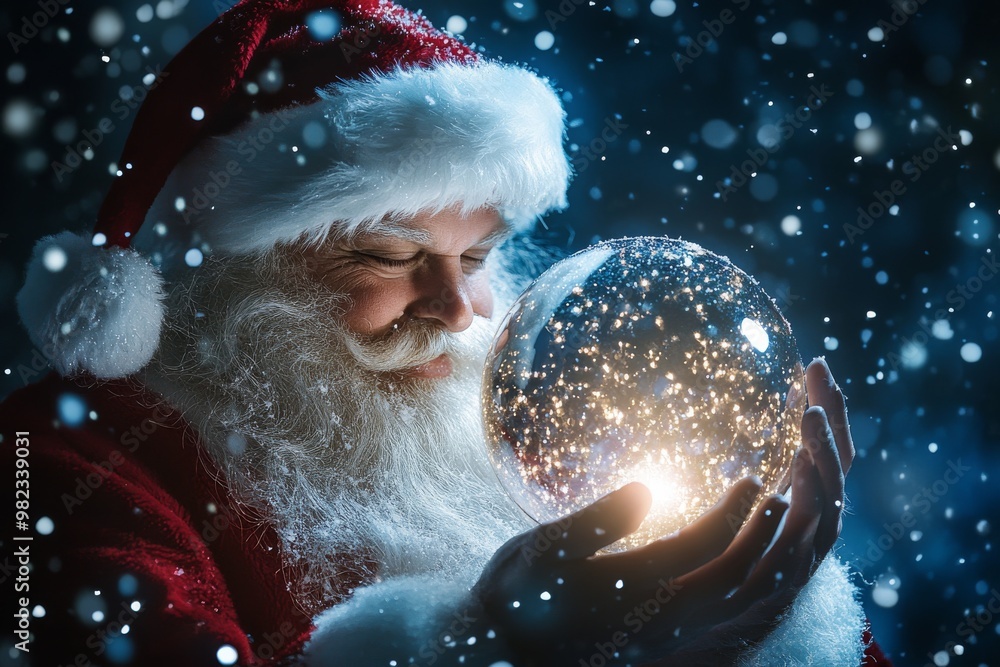 Santa Claus Holding a Glowing Snow Globe Stock Photo | Adobe Stock