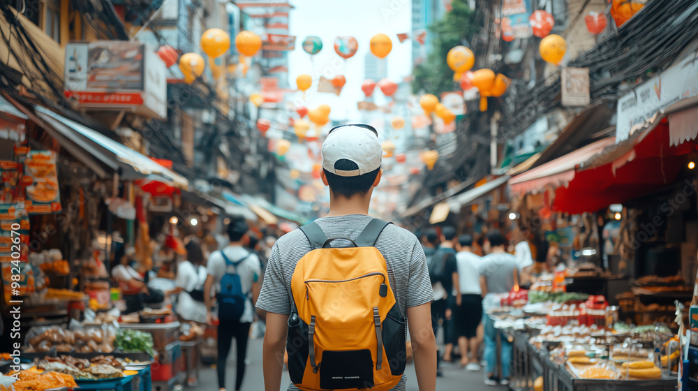 Jay symbol flags flying above street food stalls during Thailands Gin ...