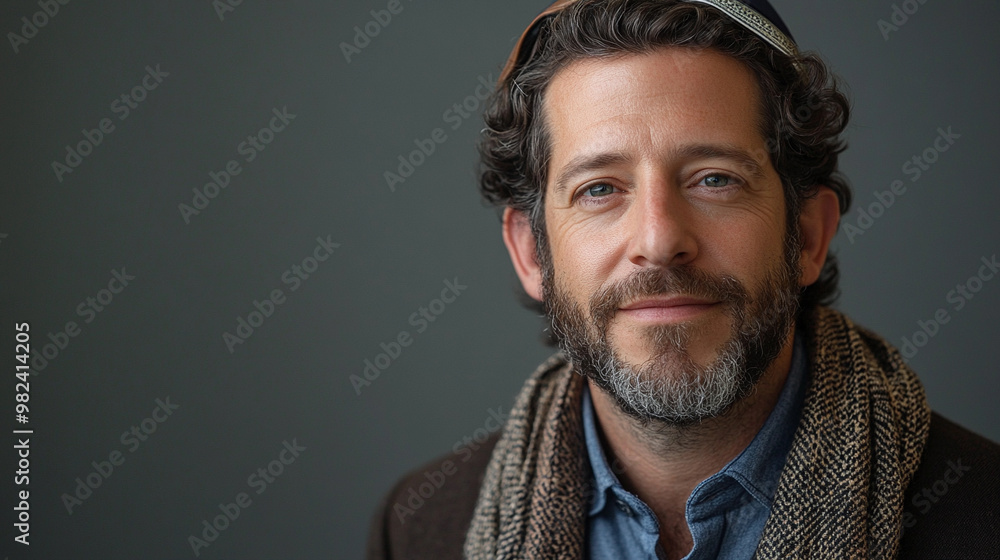 Portrait of jewish man in his 30s with a calm expression wearing kippa ...