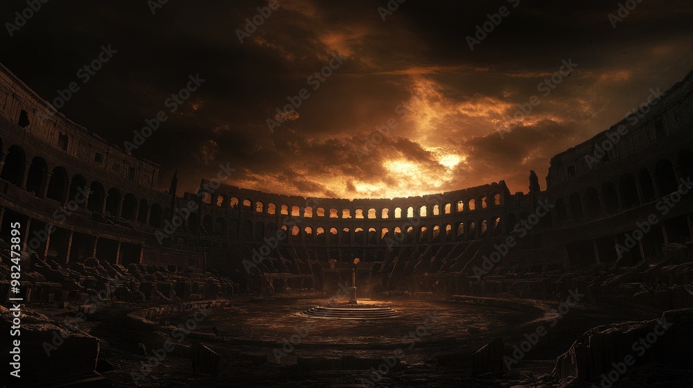 Dark and atmospheric gladiator arena in ancient Rome, the iconic ...