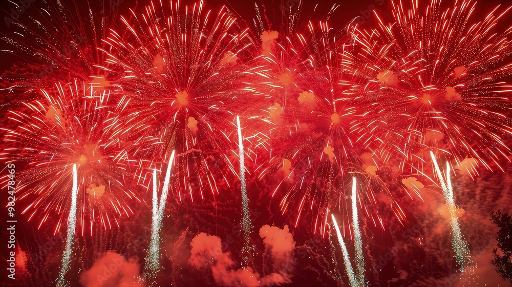 Brilliant red fireworks exploding in a dazzling display, perfect for ...