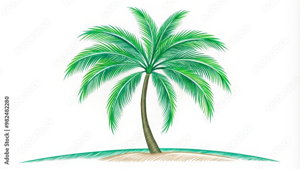 Trunk: a vertical line. Crown: a rectangle with sloping edges, attached ...