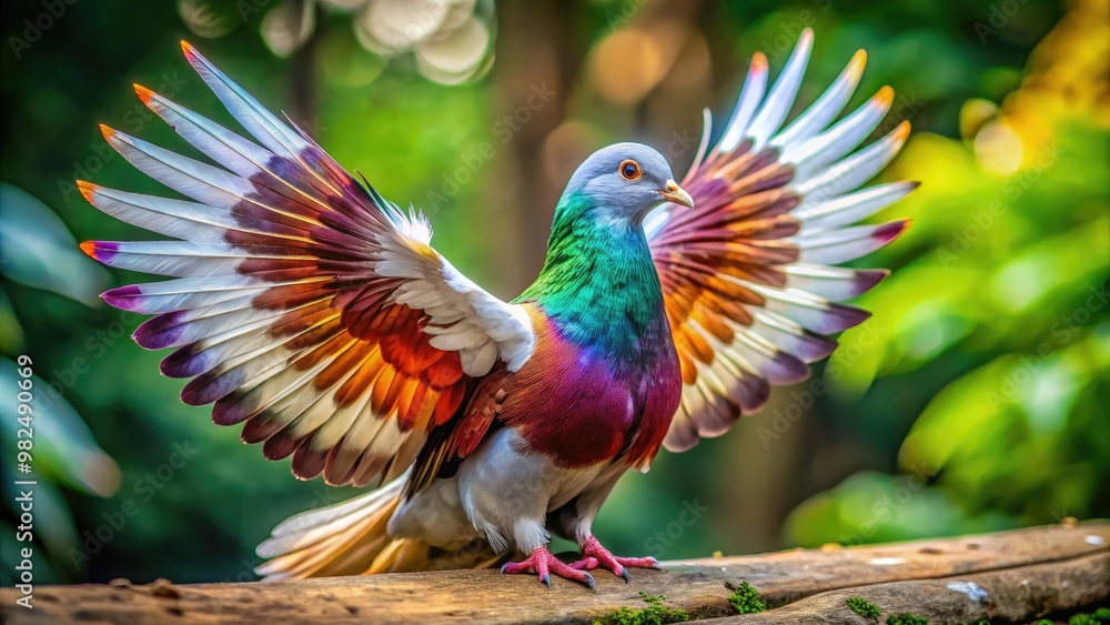 This majestic Exotic Indian Fantail pigeon spreads its vibrant wings ...