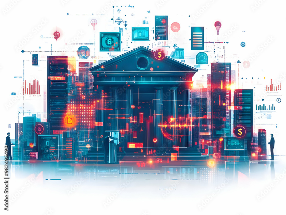 Flat Glowing Abstract Cash Acquisition with Digital Assets Icons ...