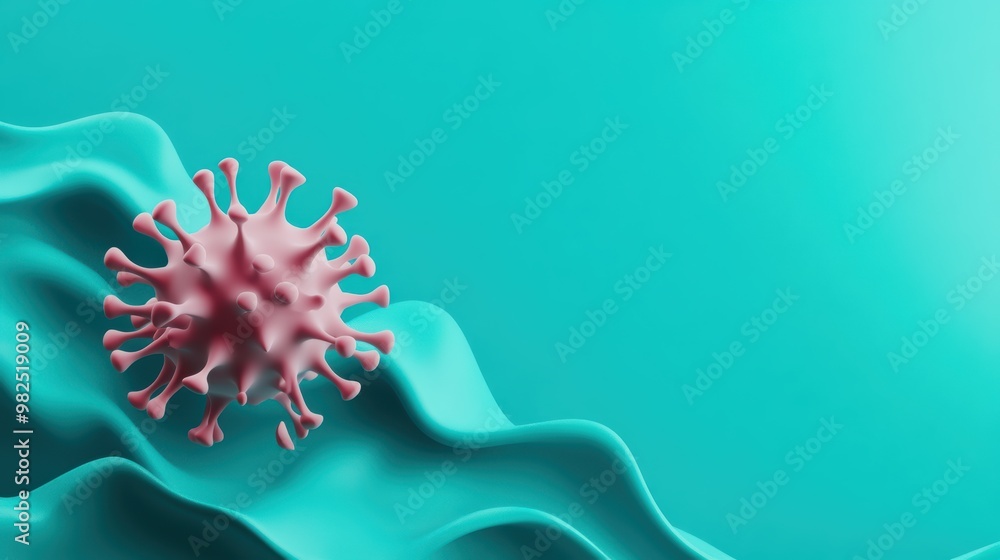 Simplified virus particle dissolving into flowing waves, representing ...
