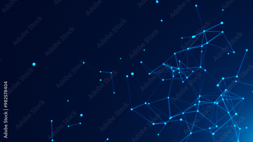 Glowing blue network with connecting lines and nodes, abstract digital ...