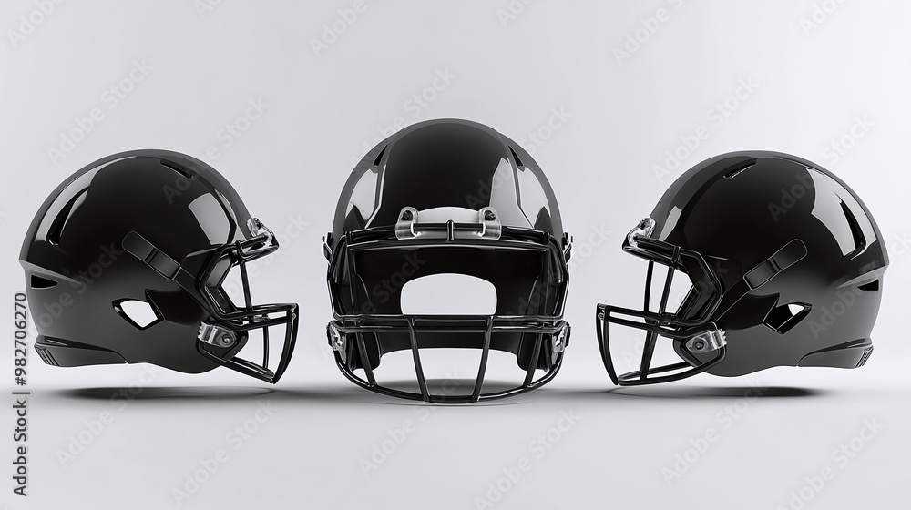 Blank black American football helmet mockup, different perspectives ...