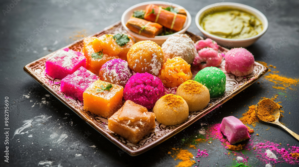 Delight in an assortment of Indian sweets like jalebi, ladoo, and ...