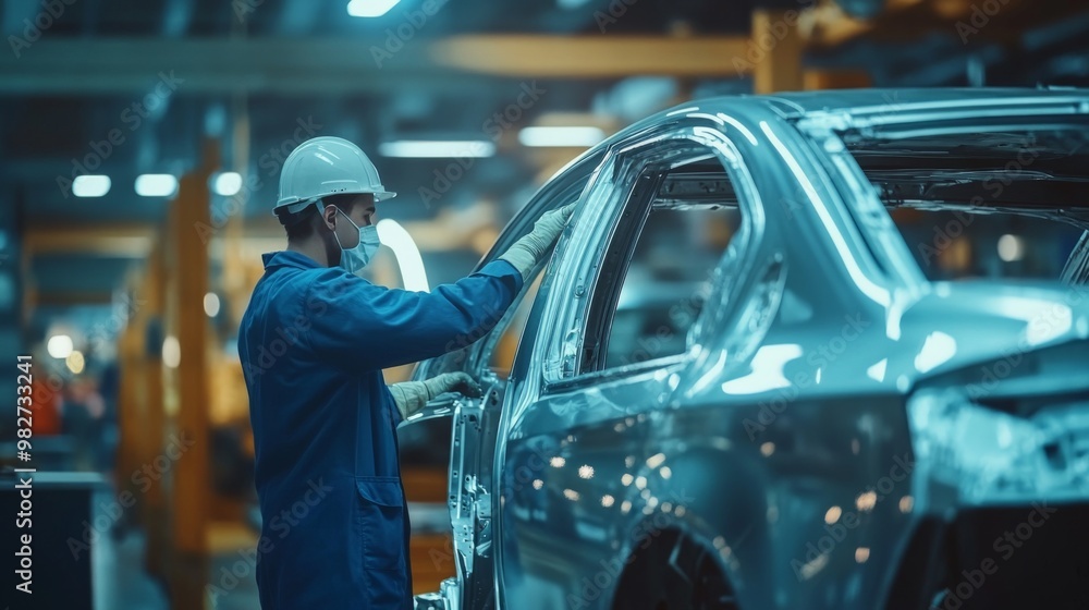 Engineer worker in automotive factory car manufacturing process ...