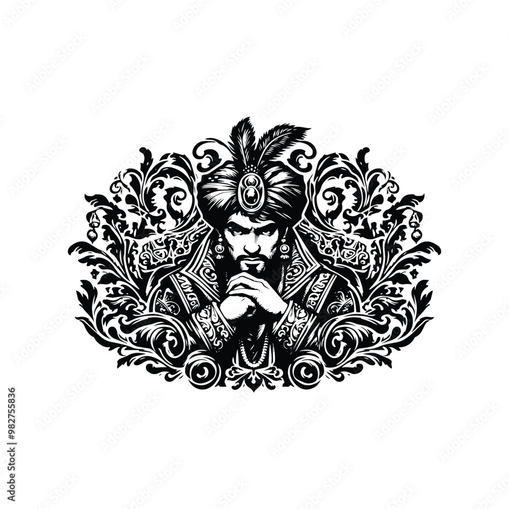 sinbad with victorian flourish, in black and white illustrations ...