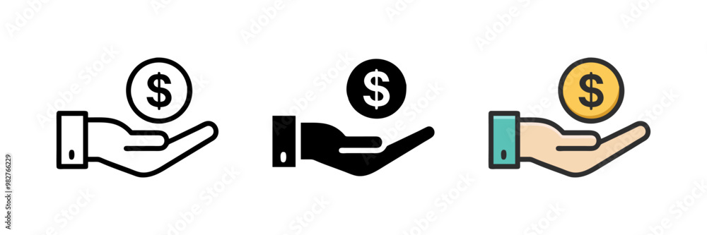 Cash back icon set. Hand hold coin Stock Vector | Adobe Stock
