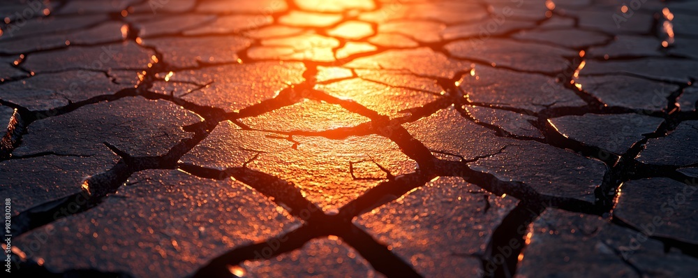 Heat rising from cracked pavement in an urban heat island, visualizing ...