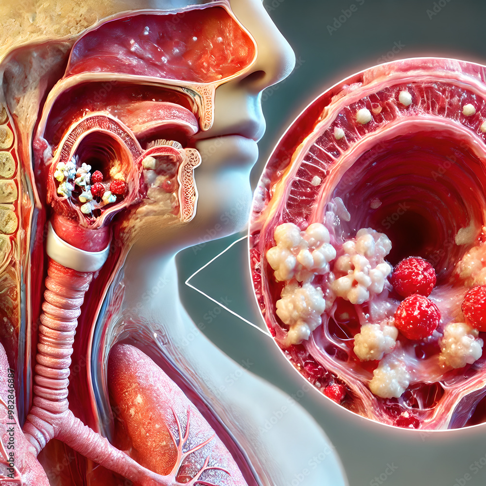 Ilustración de Stock 3D model anatomy: Inflammation of the trachea ...