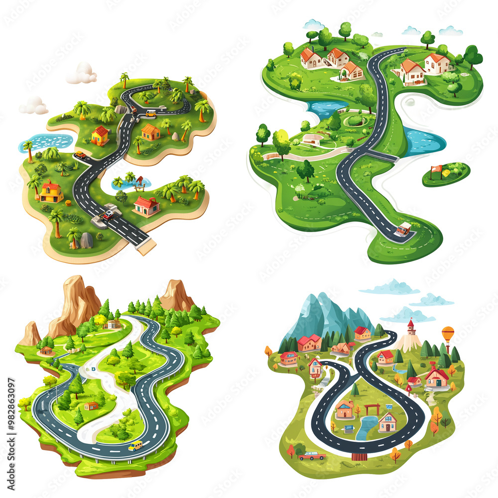 Road Map cartoon vector illustration clipart white background Stock ...