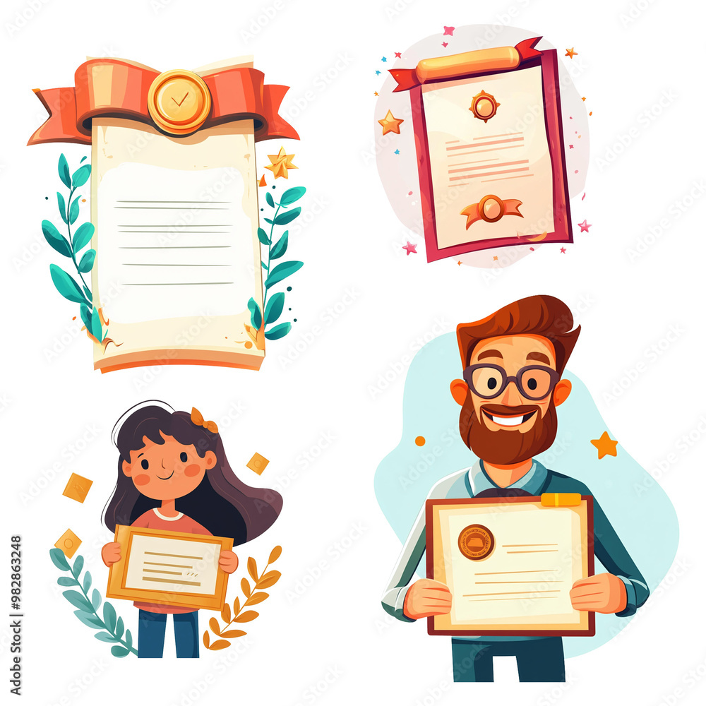 Recognition Certificate cartoon vector illustration clipart white ...
