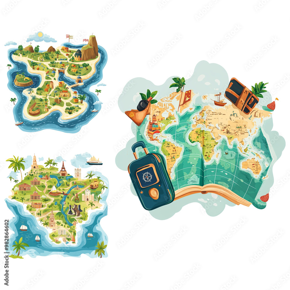 Travel Map cartoon vector illustration clipart white background Stock ...