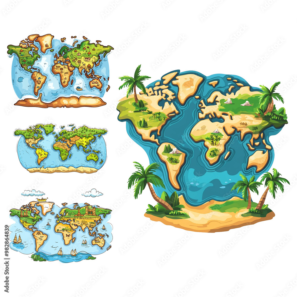 World Map cartoon vector illustration clipart white background Stock ...