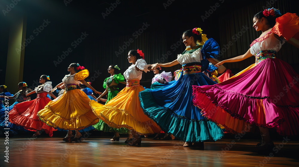 A group of multiracial students wearing traditional Costa Rican ...