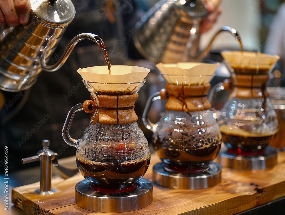 Pouring Coffee into a Glass Carafe, close-up, coffee, brewing, drip ...