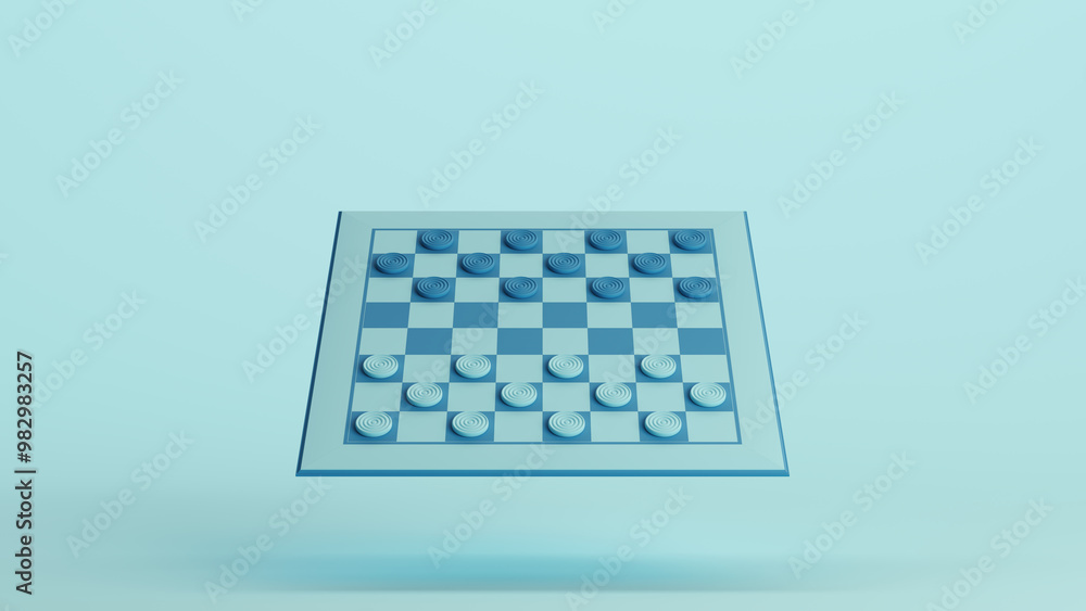 Checkers board counters strategy game set success blue monochrome pale ...