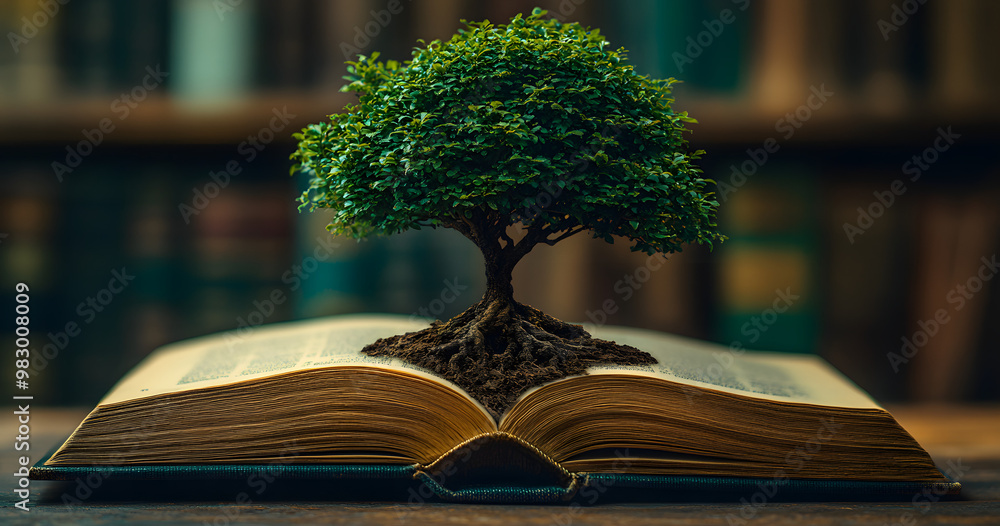 The Tree of Knowledge Growing from an Open Book, Symbolizing the Fusion ...