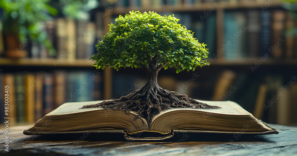 The Tree of Knowledge Growing from an Open Book, Symbolizing the Fusion ...