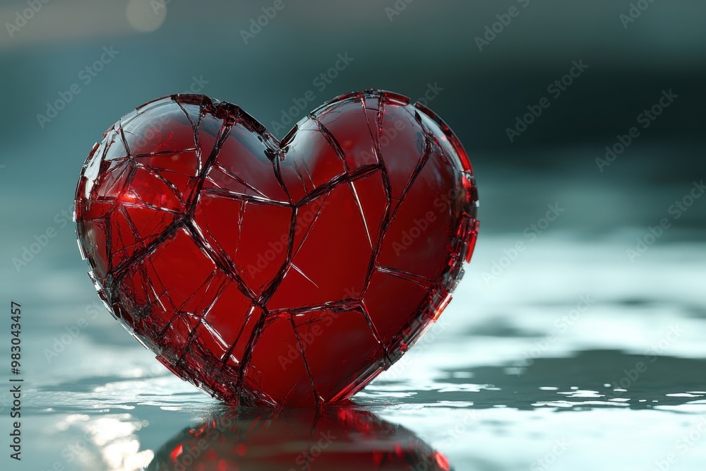 Broken three-dimensional heart, severed heart, 3d illustrated heart ...