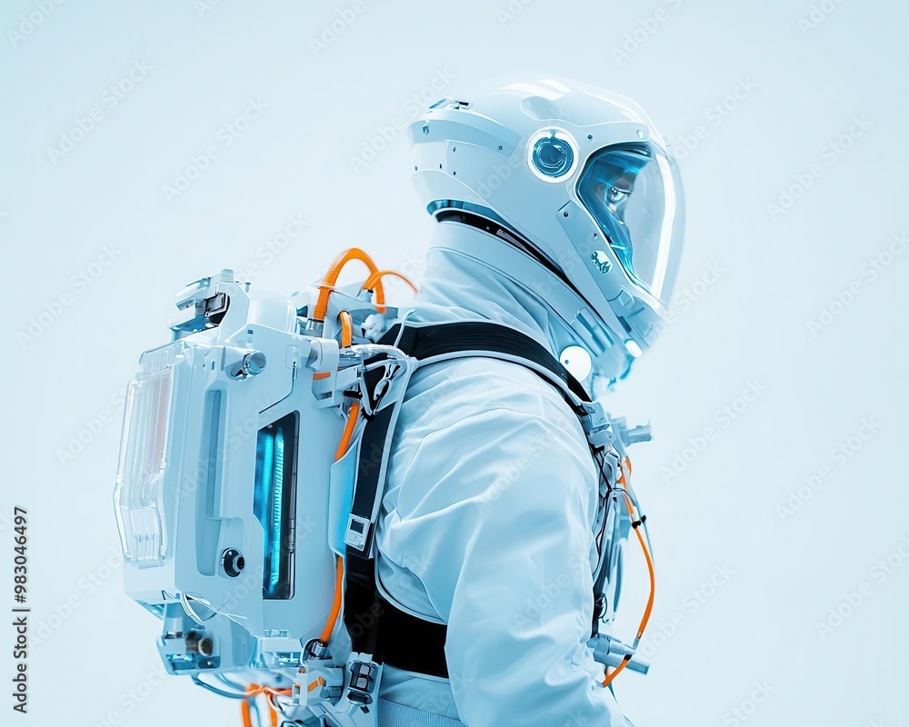 Robotic exosuit assisting a worker in heavy lifting, sleek and ...