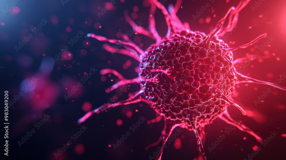 Lymph node with radiotherapy beams targeting cancer cells, precise and ...