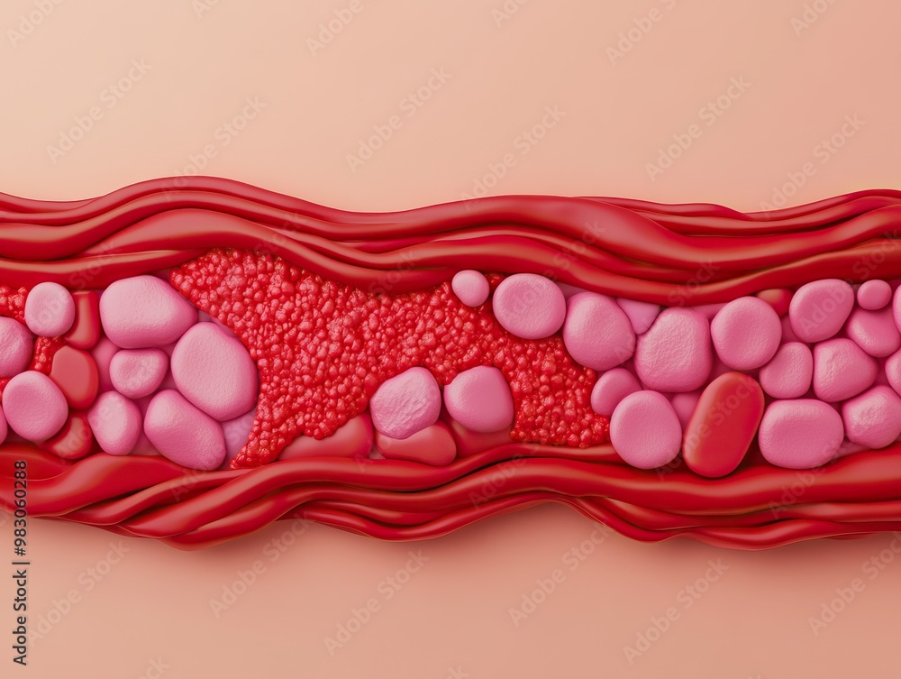 3D illustration of blood vessels showcasing red blood cells and plasma ...