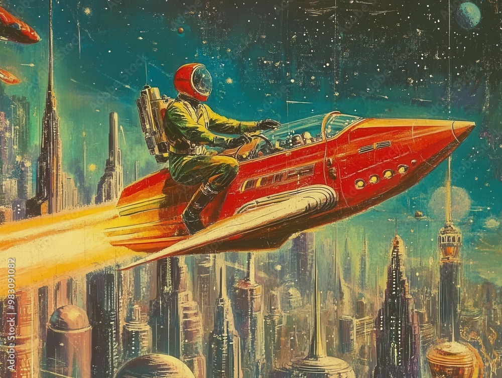 1950s science fiction pulp magazine with Wukong as the hero, flying ...
