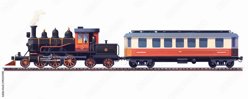 Nostalgic model train with locomotive, cars, and tracks Vector flat ...