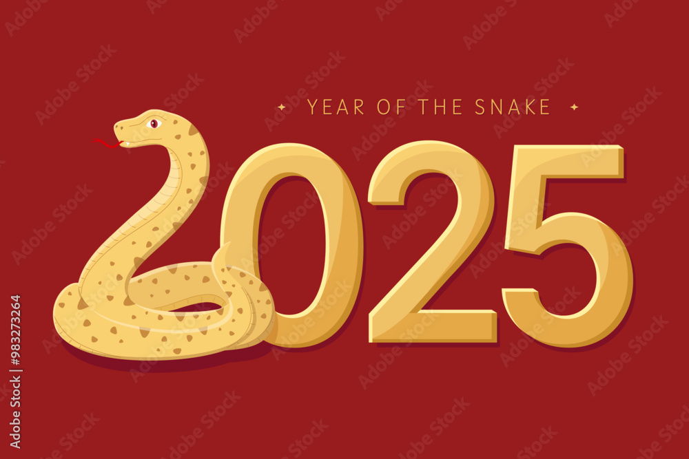 Chinese New Year. Snake symbol of the year 2025. Golden snake on red ...
