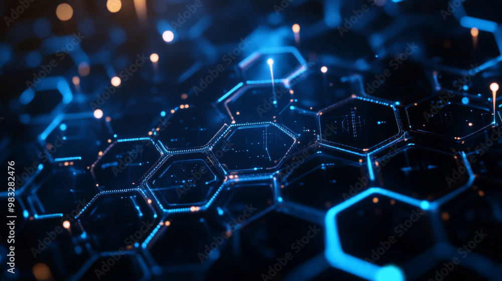 Networking-themed background with a metallic hexagon pattern, softly ...