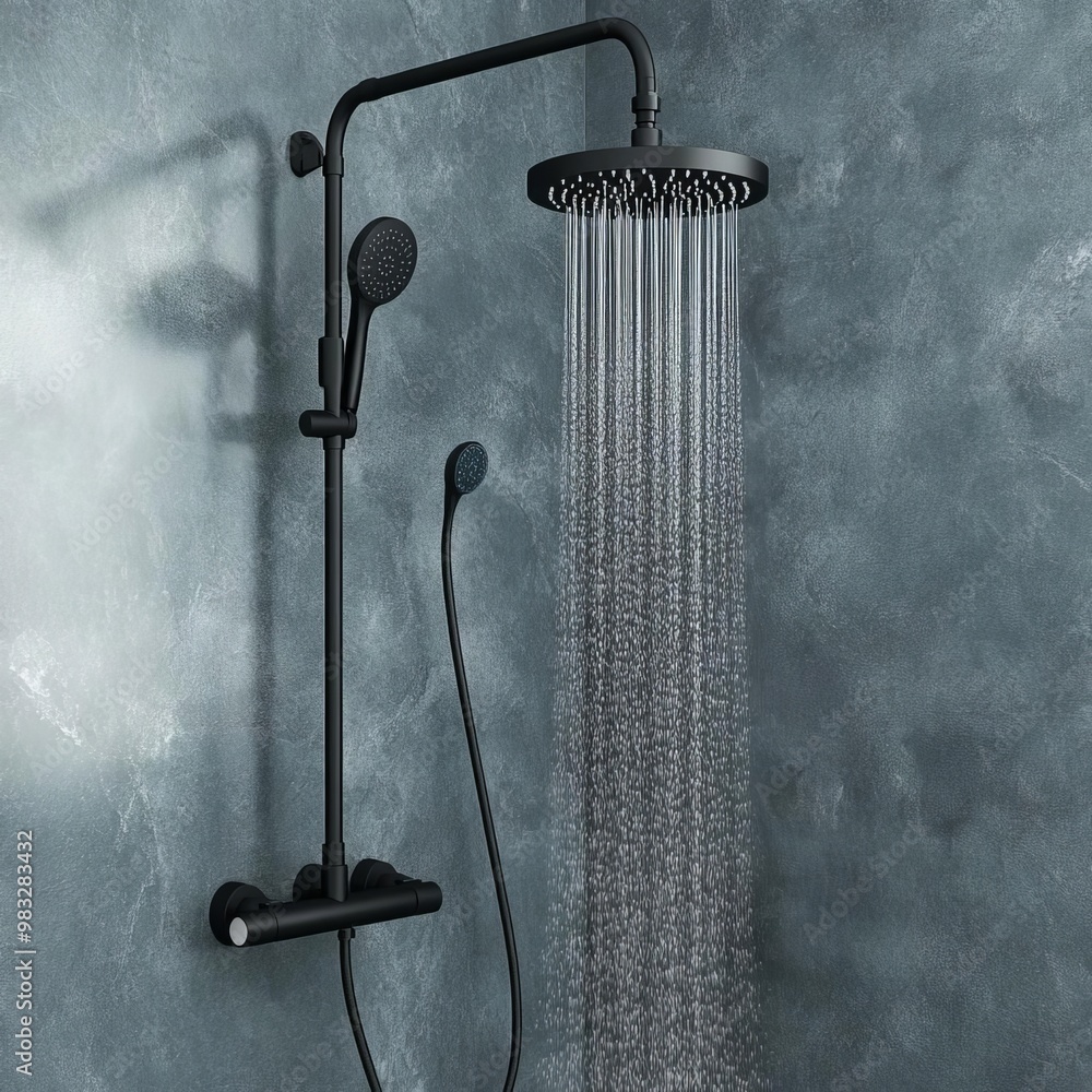 Matte black minimalist shower set with rain head and wand, minimalist ...