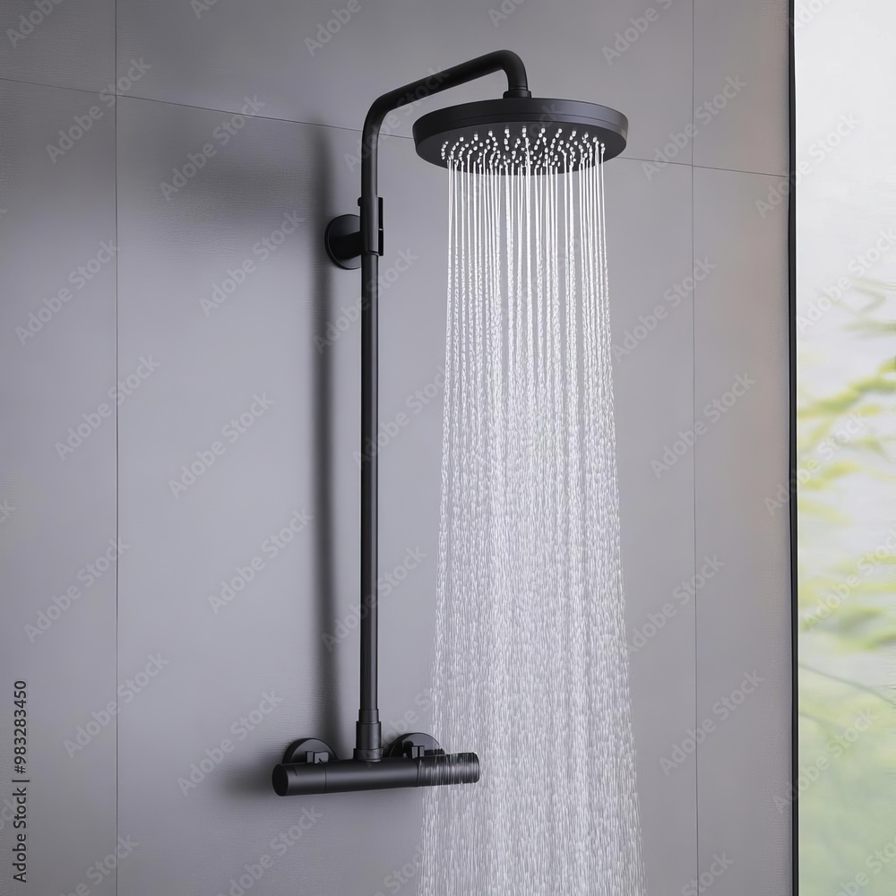 Matte black minimalist shower set with rain head and wand, minimalist ...