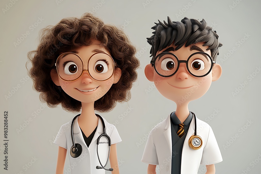 Cartoon doctors, male and female, smiling, healthcare workers, medical ...