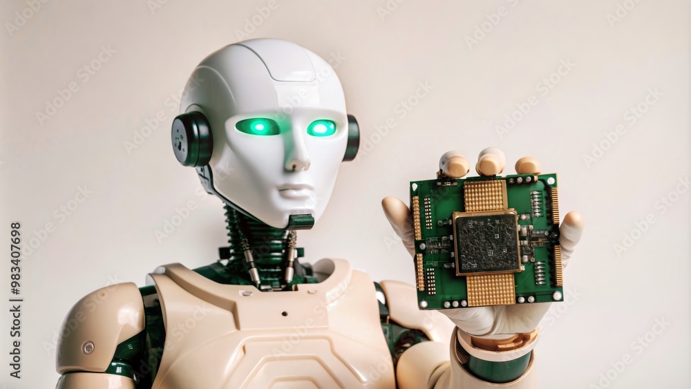 Humanoid Robot Hand with Glowing Futuristic Processor. White Hand of ...
