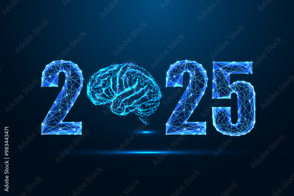 AI in 2025 New Year futuristic concept with glowing 2025 digits and ...
